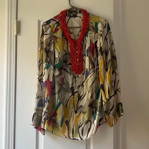 Magaschoni | Tops | Magaschoni Collection Silk Blouse With Coral Beads ...